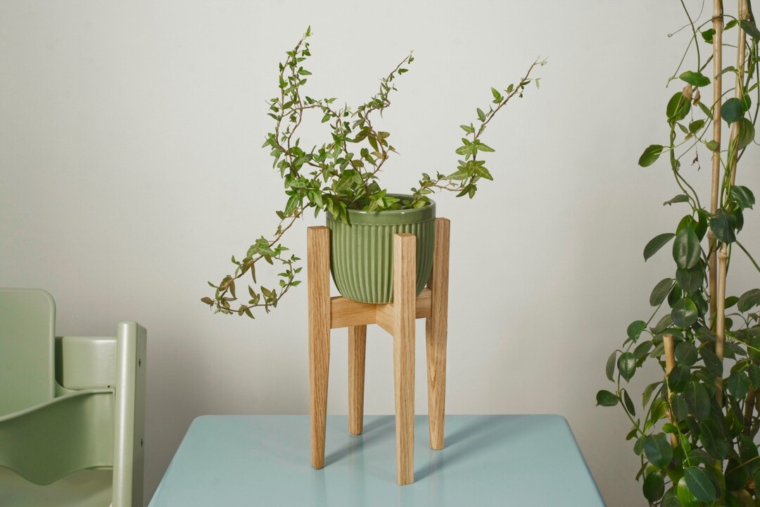 Oak Plant Stand Scandinavian Planter Mid Century Plant Pot Holder ...