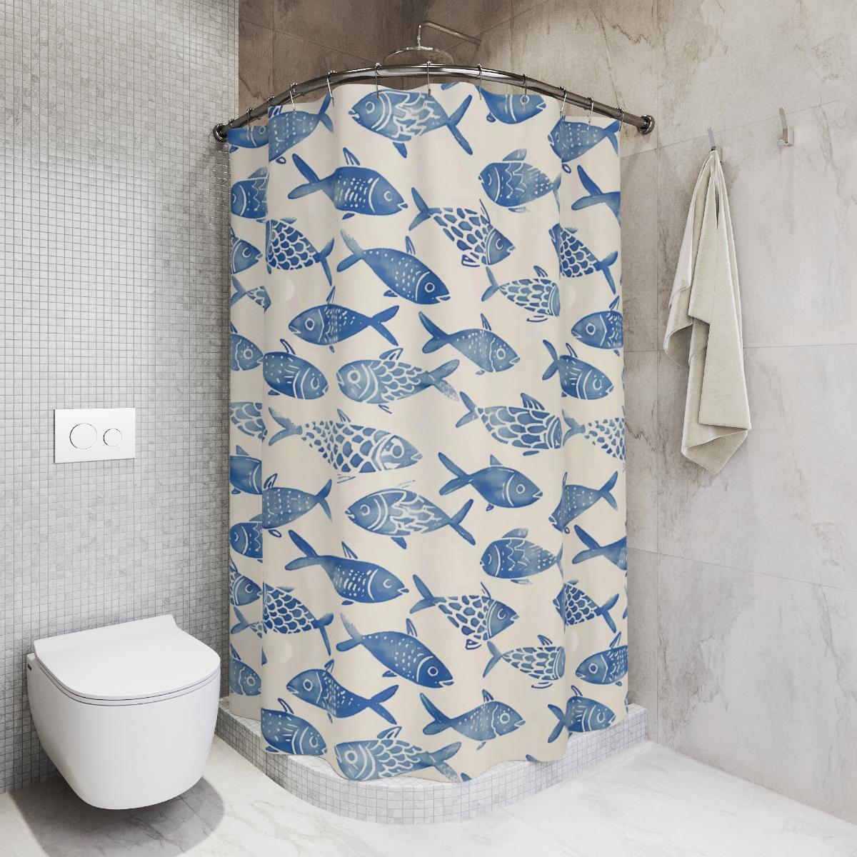 Blue Fish Pattern, Coastal Design, Nautical Style, Oceanic Print, Beach ...