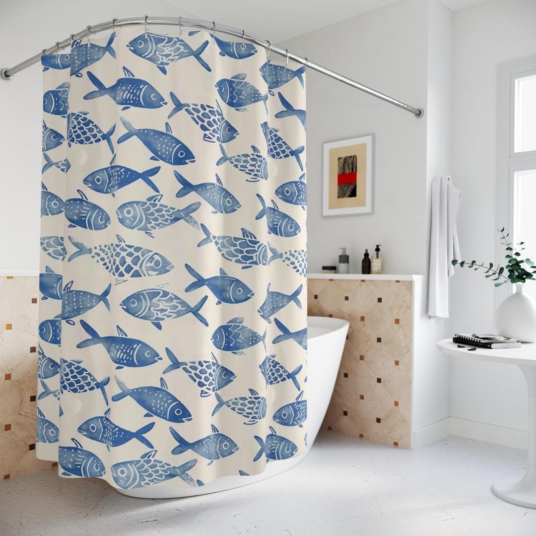Blue Fish Pattern, Coastal Design, Nautical Style, Oceanic Print, Beach ...