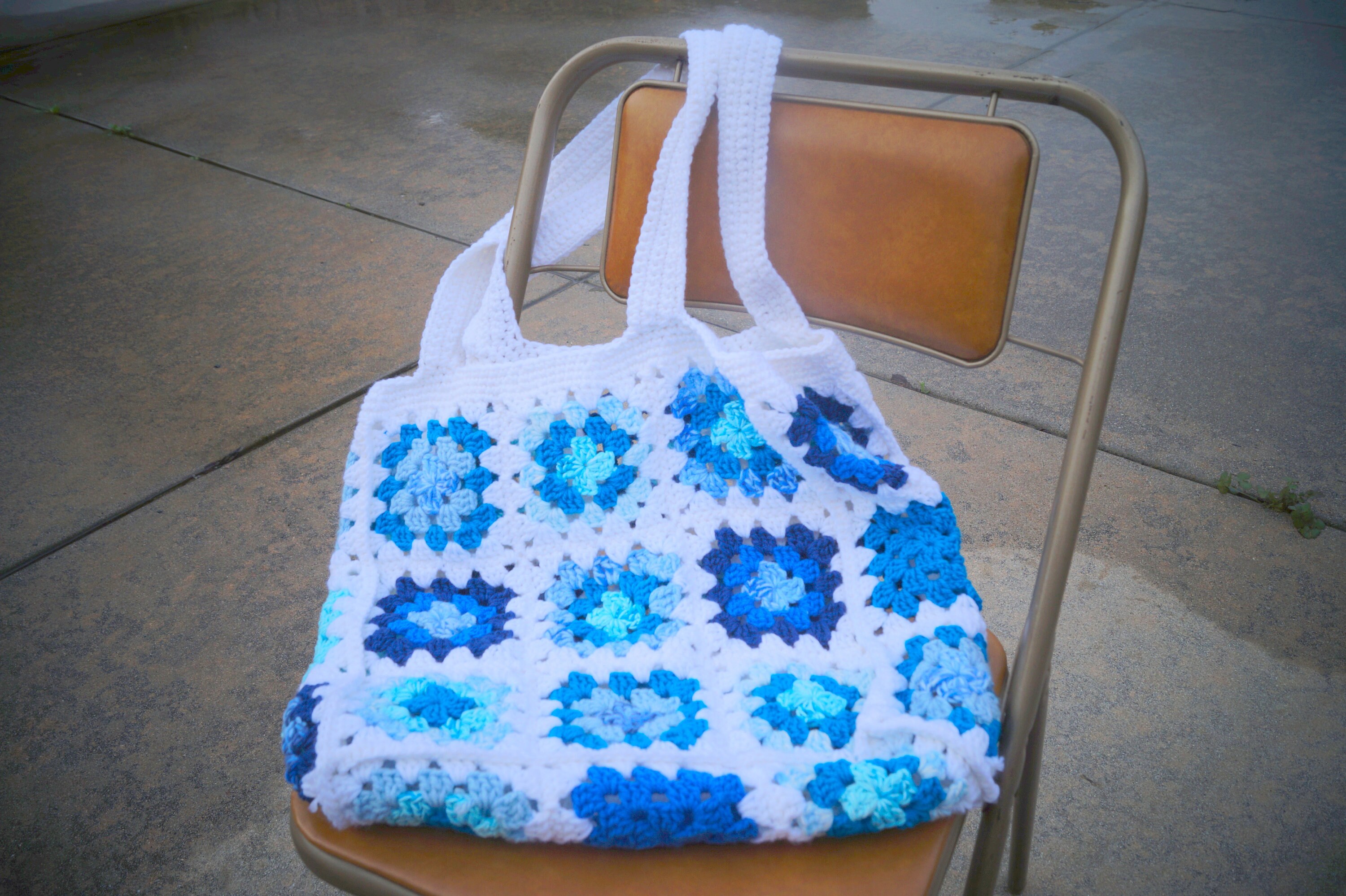 Boho Beach Bag, Granny Square, Blue and White Crochet Purse, Hippie ...
