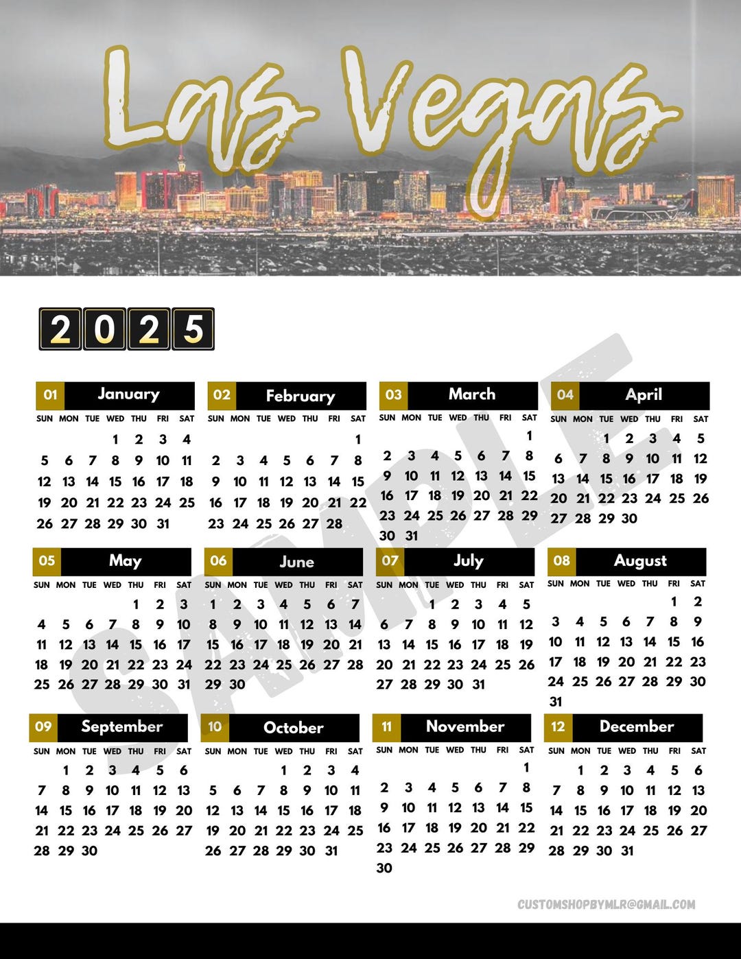 2026 Yearly Custom LAS VEGAS City Skyline Calendar, Laminated | Year at ...
