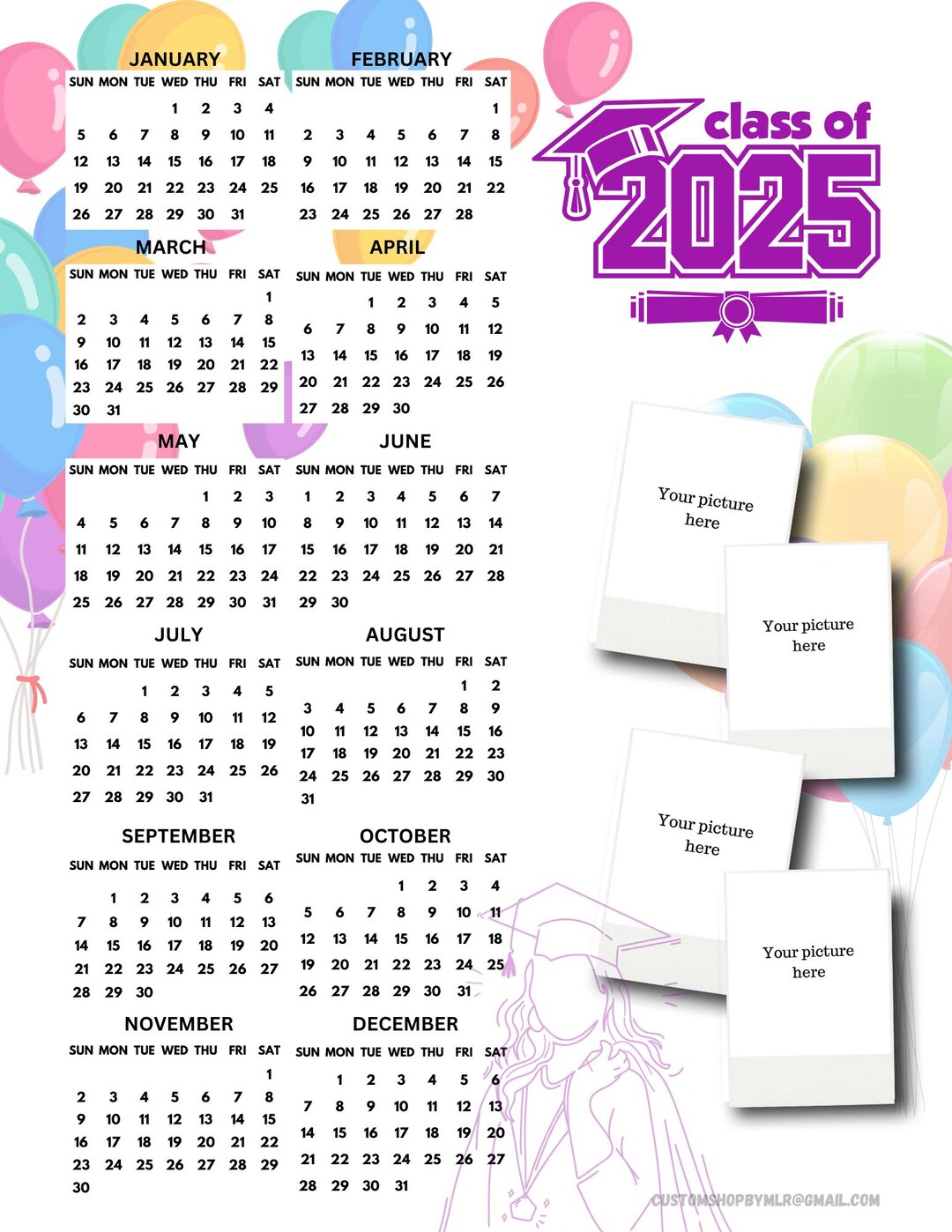 2025 Custom Graduation Calendar, Laminated | Year at a Glance Calendar ...