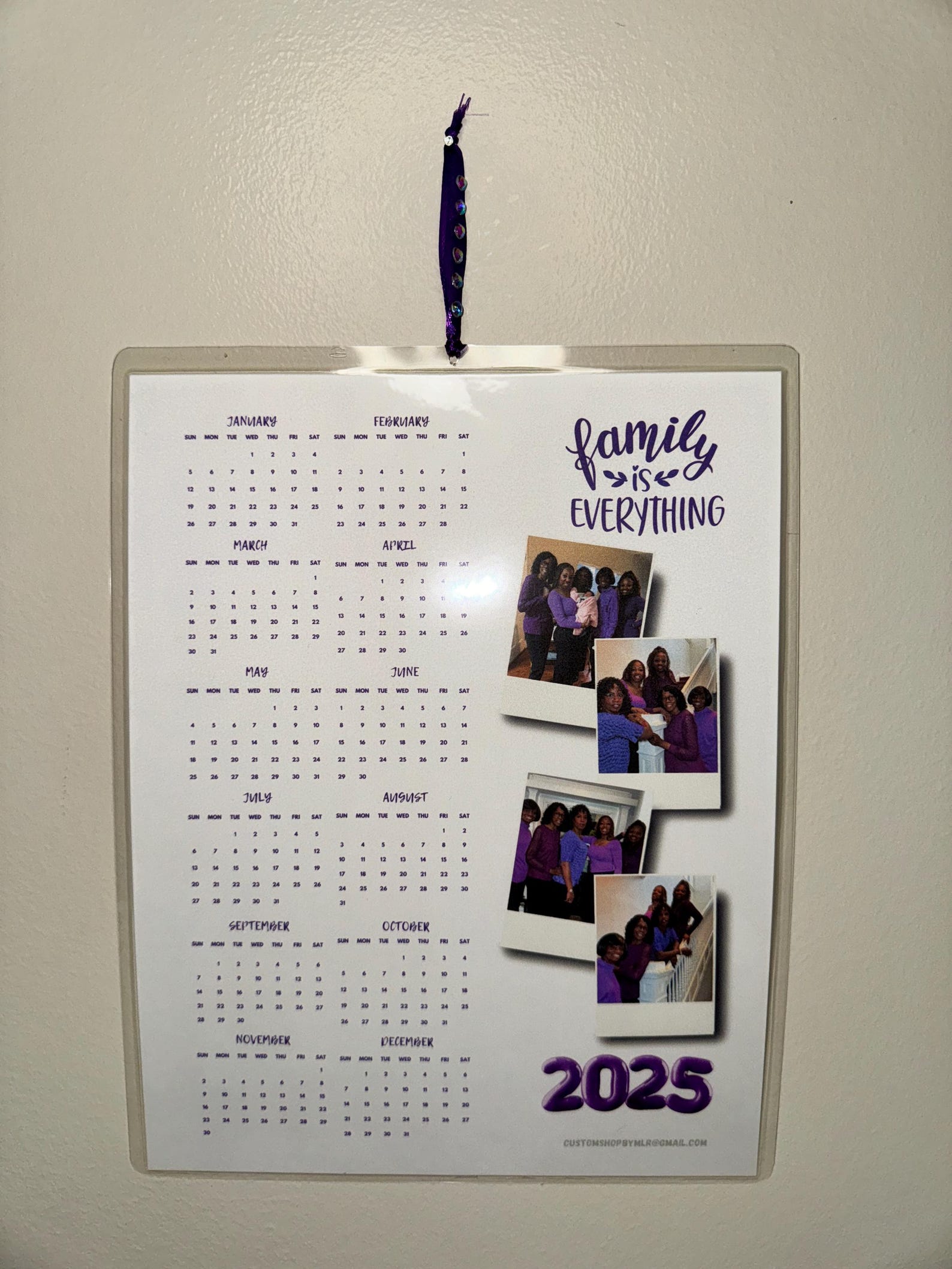2025 Yearly Custom Family Photo Calendar, Laminated | Year at a Glance ...