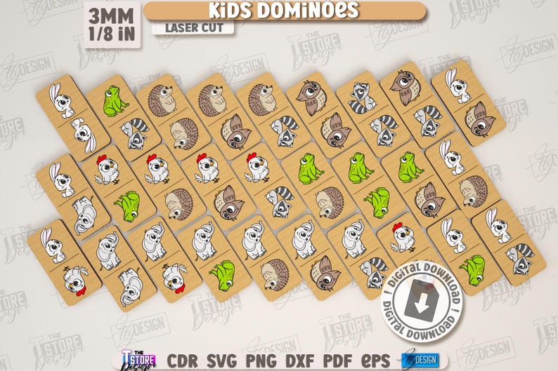 3D Kids Dominoes Laser Cut Digital Download, Animal Dominoes Set ...