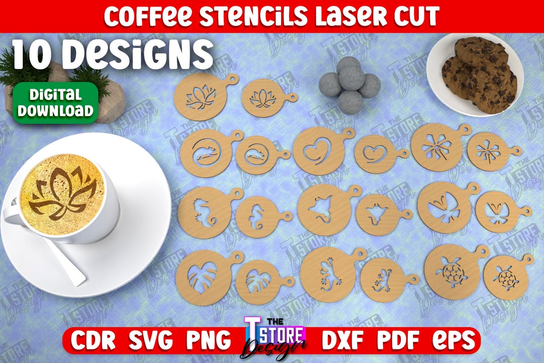Coffee Stencils Laser Cut Bundle, Coffee Designs Laser Cut Digital ...