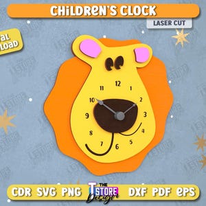 Children's Clock Laser Cut Bundle, Kids Wall Clock SVG, Kids Room Wall ...