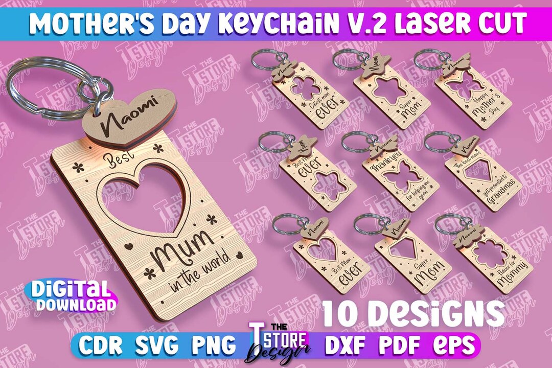 Mother's Day Keychain Laser Cut Bundle | Mother Day Gift Lasercut SVG ...