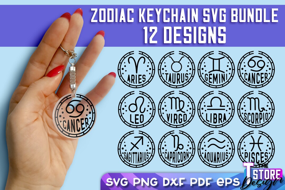 Zodiac Signs Keychain SVG Bundle Astrology Signs SVG Round Horoscopes ...