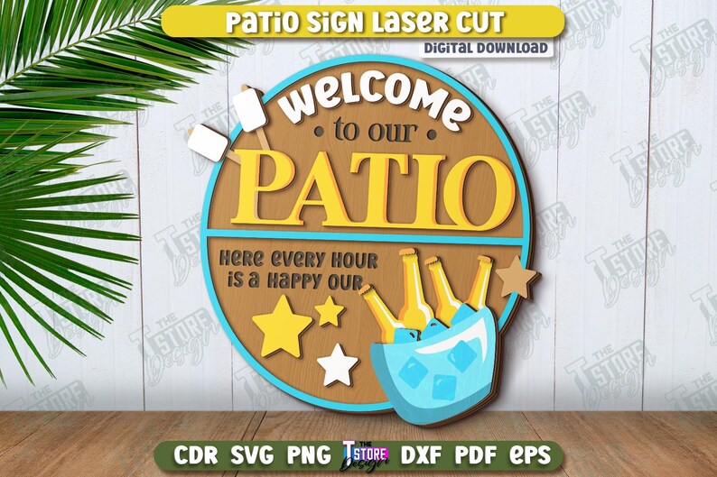 Patio Signs Laser Cut Bundle, Summer Door Signs SVG, Round Door Hanger ...
