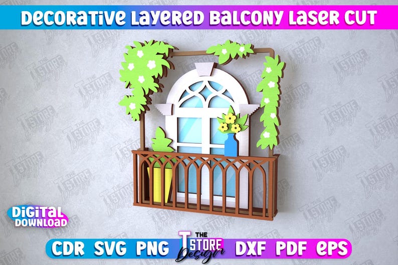 3D Decorative Balconies Laser Cut Bundle, Layered Svg Balcony With ...