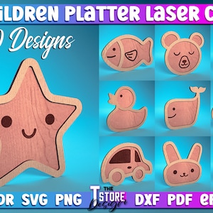 Children Platter Laser Cut | Kids SVG Design | Platters Laser Cut Files ...