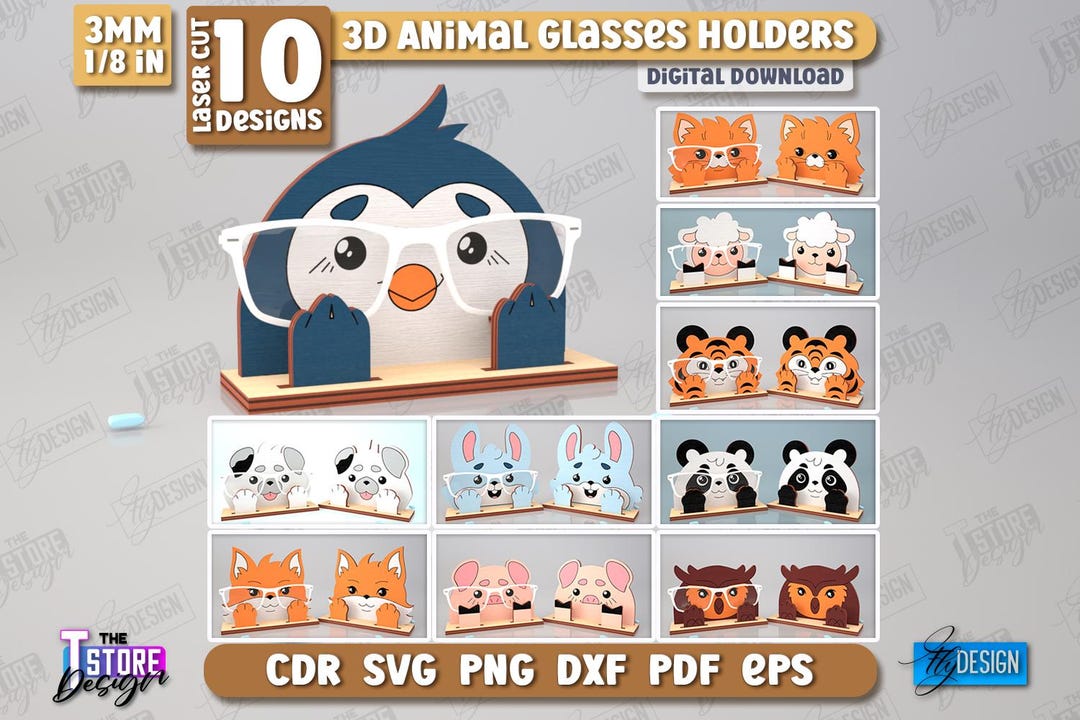 3D Animal Glasses Holders Laser Cut Bundle, Eyeglass Stands, Eyeglasses ...
