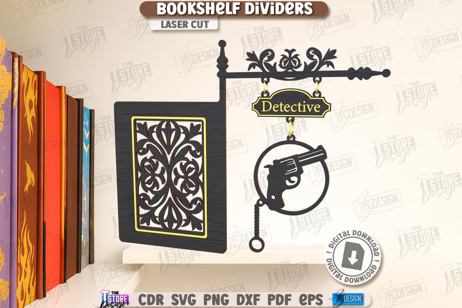 3D Bookshelf Dividers Laser Cut Bundle, Vintage Bookends Svg, Book ...