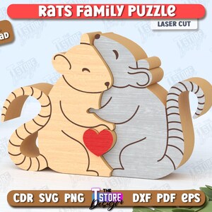 Rats Family Puzzle Laser Cut Bundle, 3D Wooden Family Puzzle, Family ...