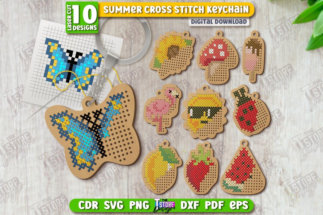 Summer Cross Stitch Keychain Bundle, Summer Cross Stitch Patterns ...