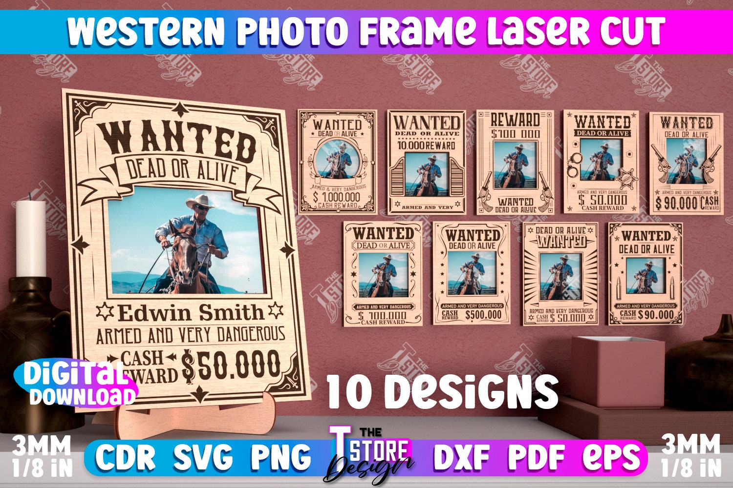 Western Photo Frame Laser Cut Bundle, Wanted Sign Photo Frame Laser Cut ...