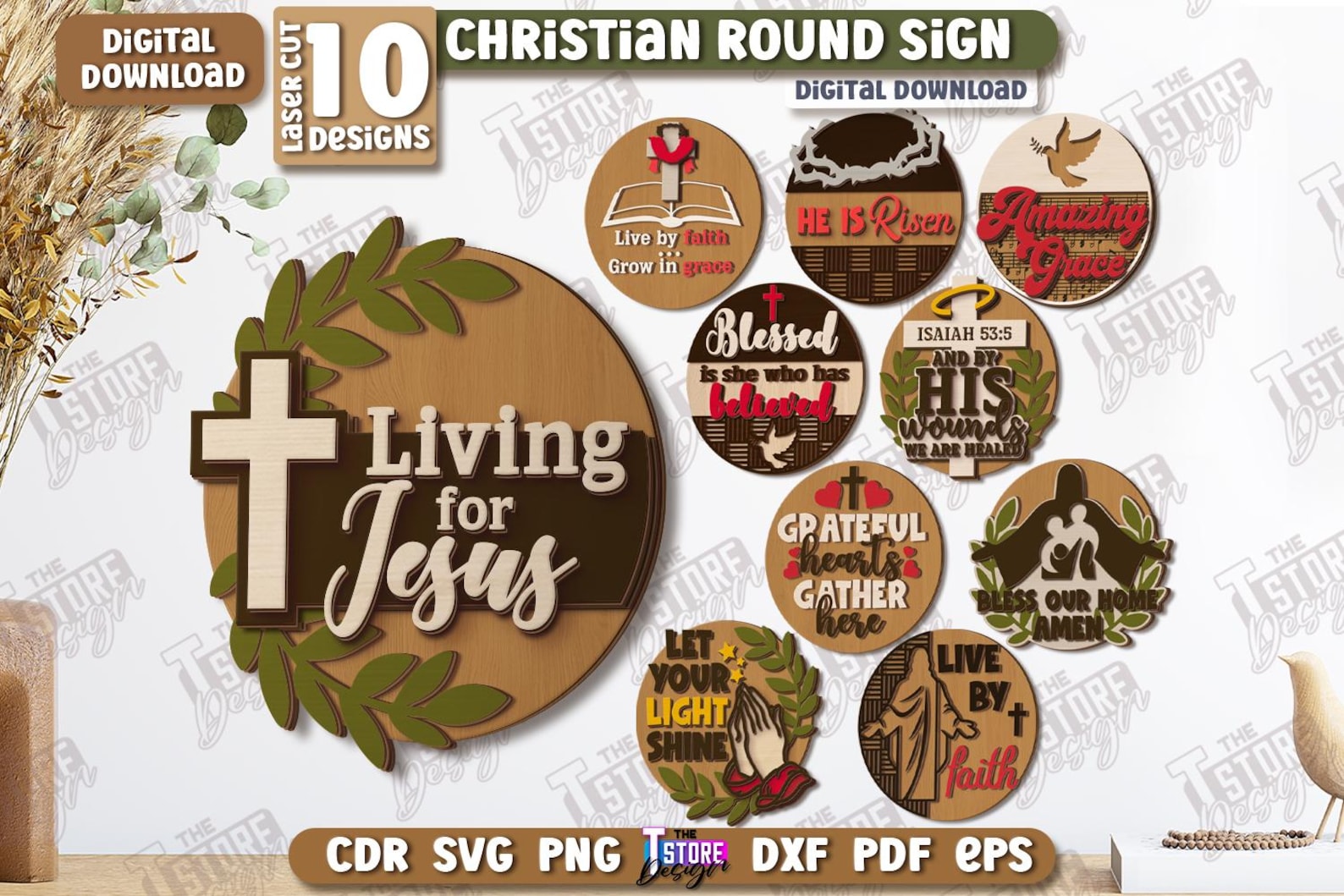 Christian Round Sign Laser Cut Bundle, Religious Welcome Door Signs ...