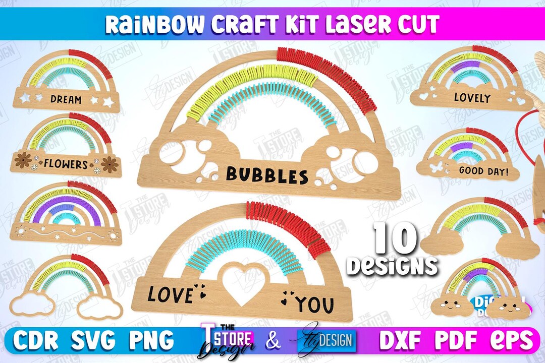 Rainbow Craft Kit Laser Cut Bundle, Kids Montessori Games, DIY Rainbow ...