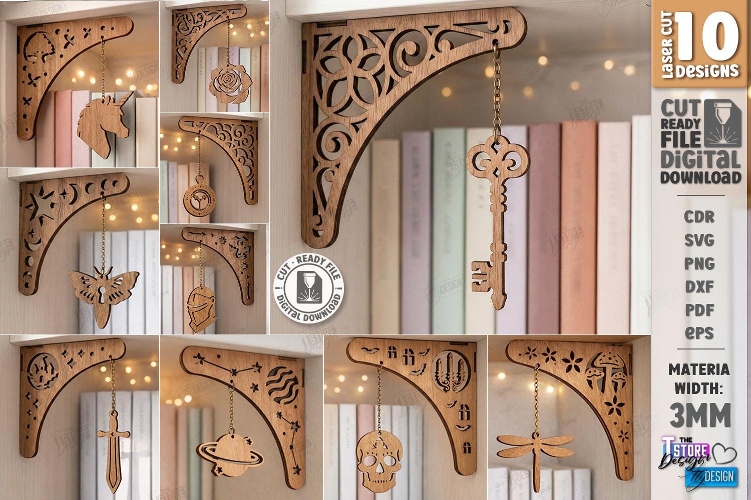 Wooden Bookshelf Corner Bracket SVG - Decorative Shelf Support Laser ...