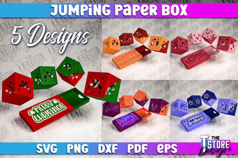 Jumping Paper Box SVG Bundle | Paper Crafts |pop up Gift Box SVG ...