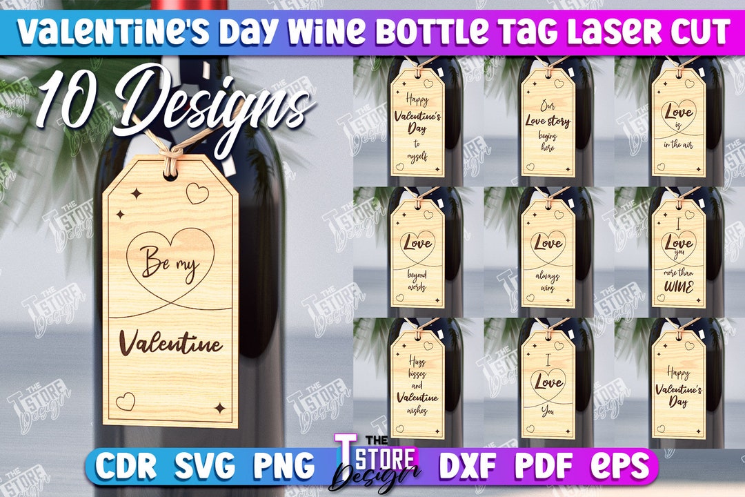 Valentine's Day Wine Bottle Tags Laser Design | Valentines Wine Bottle ...