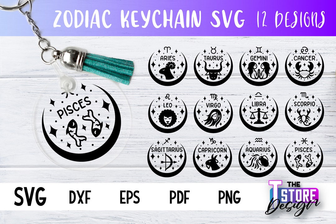 Zodiac Keychain SVG Bundle | Astrology SVG | Zodiac SVG Design | Round ...