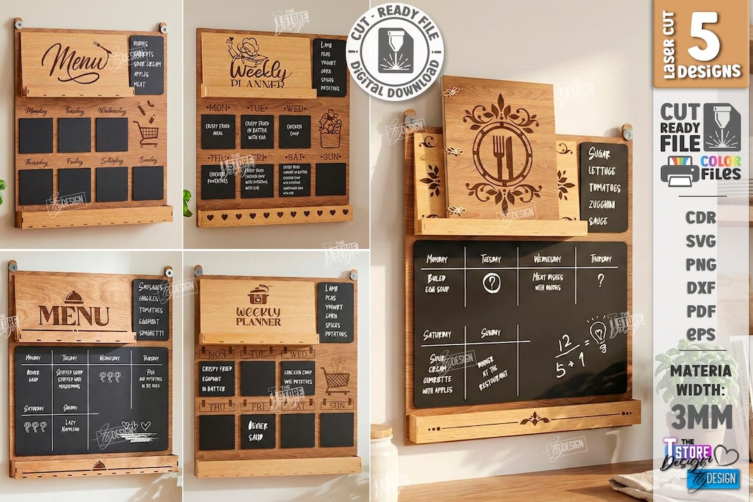 3d Weekly Wooden Menu Planner Board Laser Cut Bundle, Personalized ...
