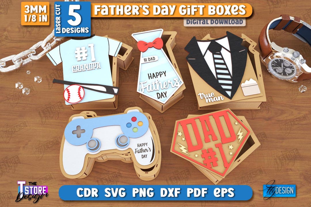 Father's Day Gift Boxes Laser Cut Bundle, Father's Day Gift, Wooden ...