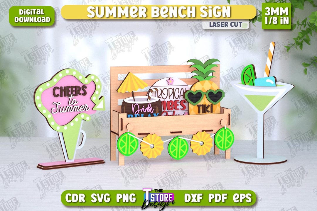 Summer Bench Sign Laser Cut, Beach Wooden Decor, Summer Interchangeable ...