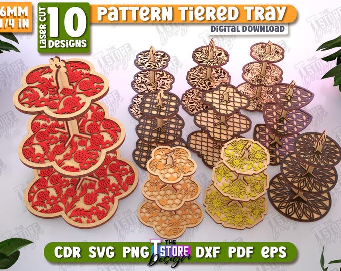 Tiered Tray SVG Bundle, Tiered Trays SVG Cut File, Laser Cut Tiered ...
