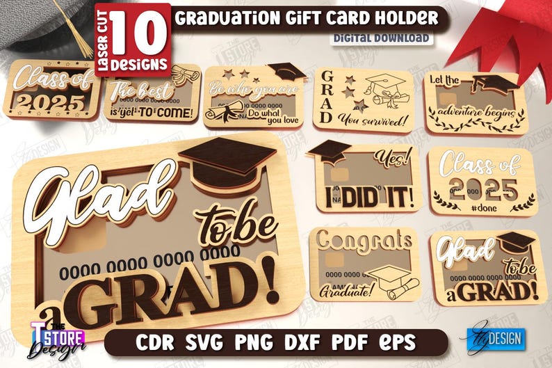 Graduation Gift Card Holder Laser Cut Bundle, Class of 2025 SVG ...