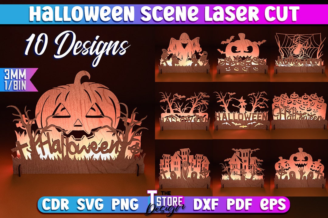 Halloween Scene Laser Cut SVG Bundle | Halloween Laser SVG Design | CNC ...