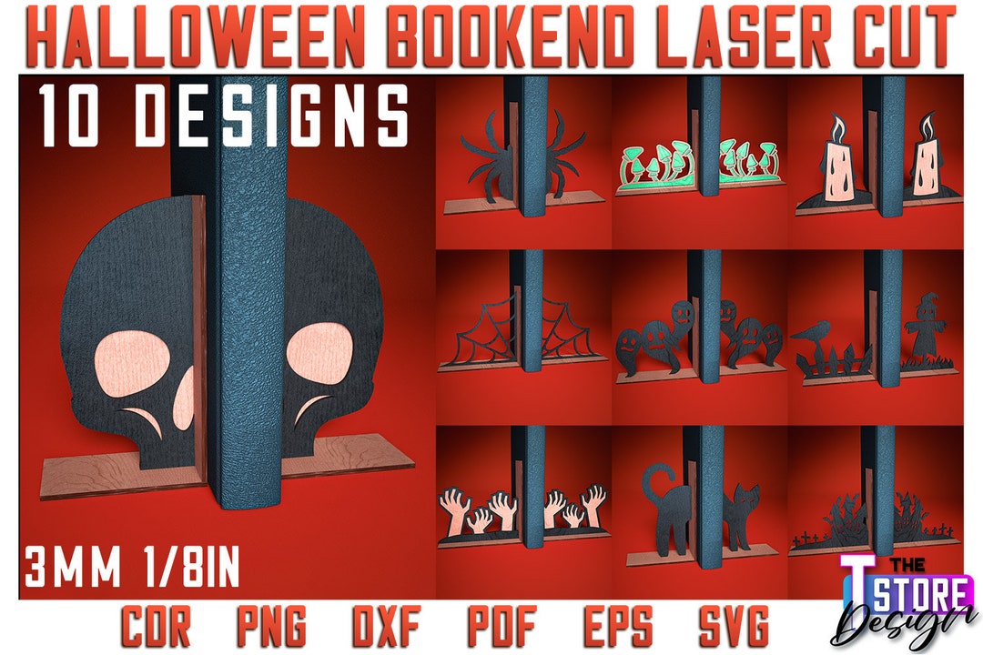 Halloween Bookend Laser Cut SVG Bundle Spooky Book SVG Design Laser Cut ...