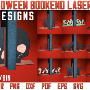 Halloween Bookend Laser Cut SVG Bundle Spooky Book SVG Design Laser Cut ...