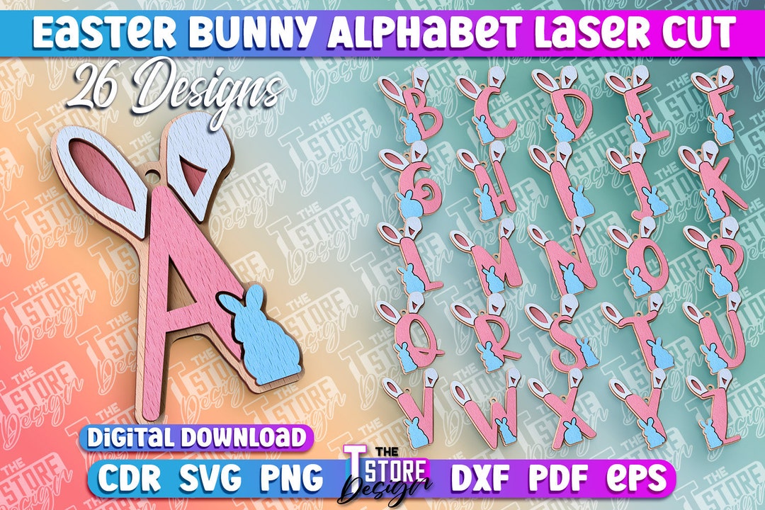 Easter Bunny Monogram Letter Laser Cut | Bunny Ears Letters SVG ...