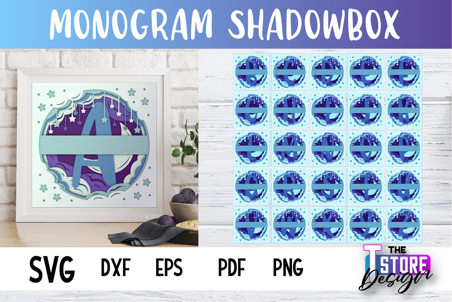 Monogram Shadow Box SVG Bundle Alphabet Monogram SVG Design Night ...