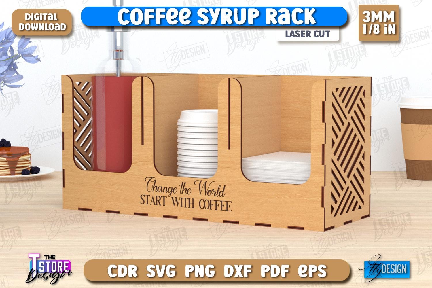 Coffee Syrup Racks Laser Cut Bundle, 3D Coffee Bar Boxes SVG, Desktop ...