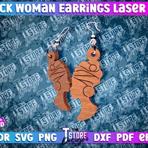 Black Woman Earrings, Afro Earrings Laser Cut Files, Black Girl SVG ...