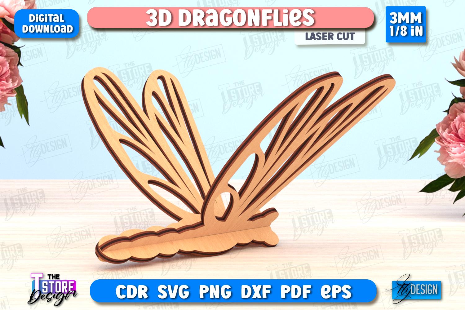 3D Dragonflies Laser Cut Bundle, Decorative Wooden Interlocking ...