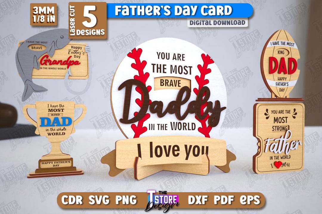 Father's Day Card Laser Cut Bundle, 3D Dad Cards SVG, Father's Day ...