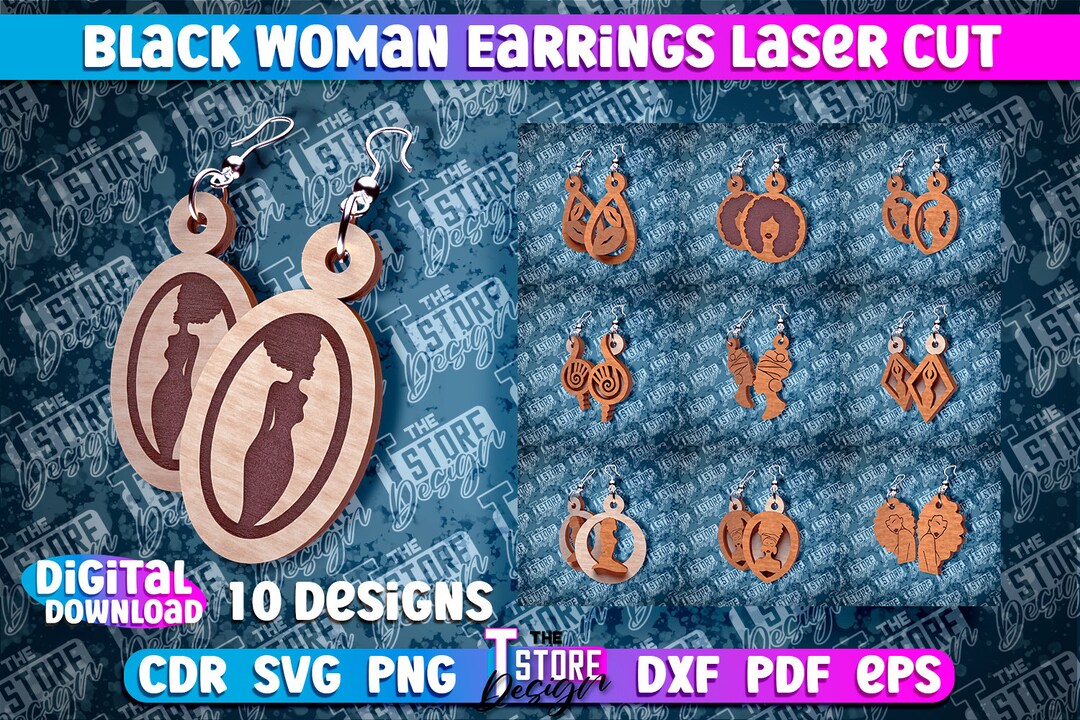 Black Woman Earrings, Afro Earrings Laser Cut Files, Black Girl SVG ...