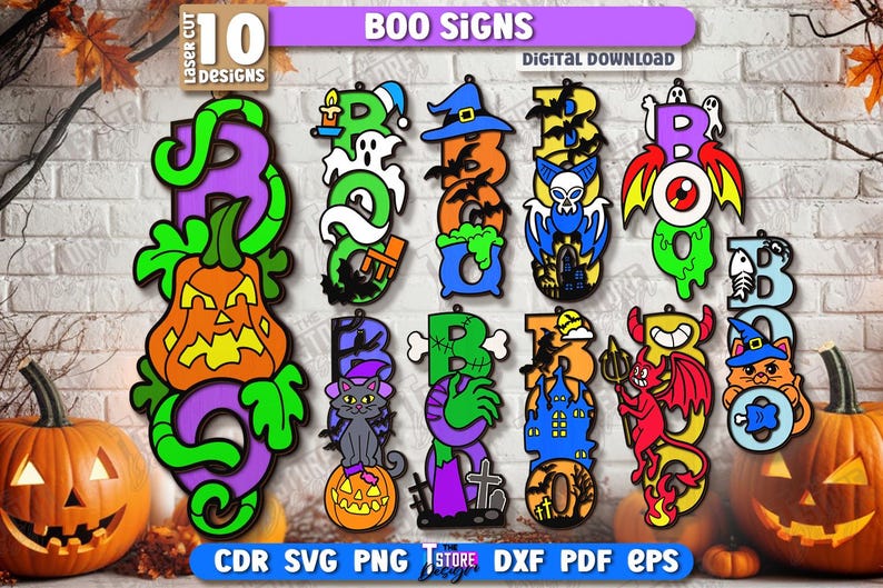 Halloween Boo Door Signs Laser Cut Bundle, 3d Halloween Door Hanger Svg ...
