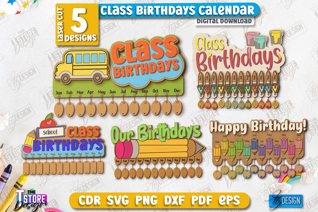 Class Birthdays Calendar Laser Cut Bundle, Wall Calendar, School ...
