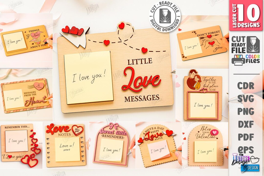 3d Romantic Sticky Note Holder Laser Cut Bundle, Mini Love Message ...