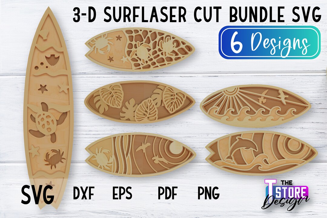 3d Surf SVG Bundle | Wood Laser Cut | 3D Surf Board Signs Bundle ...