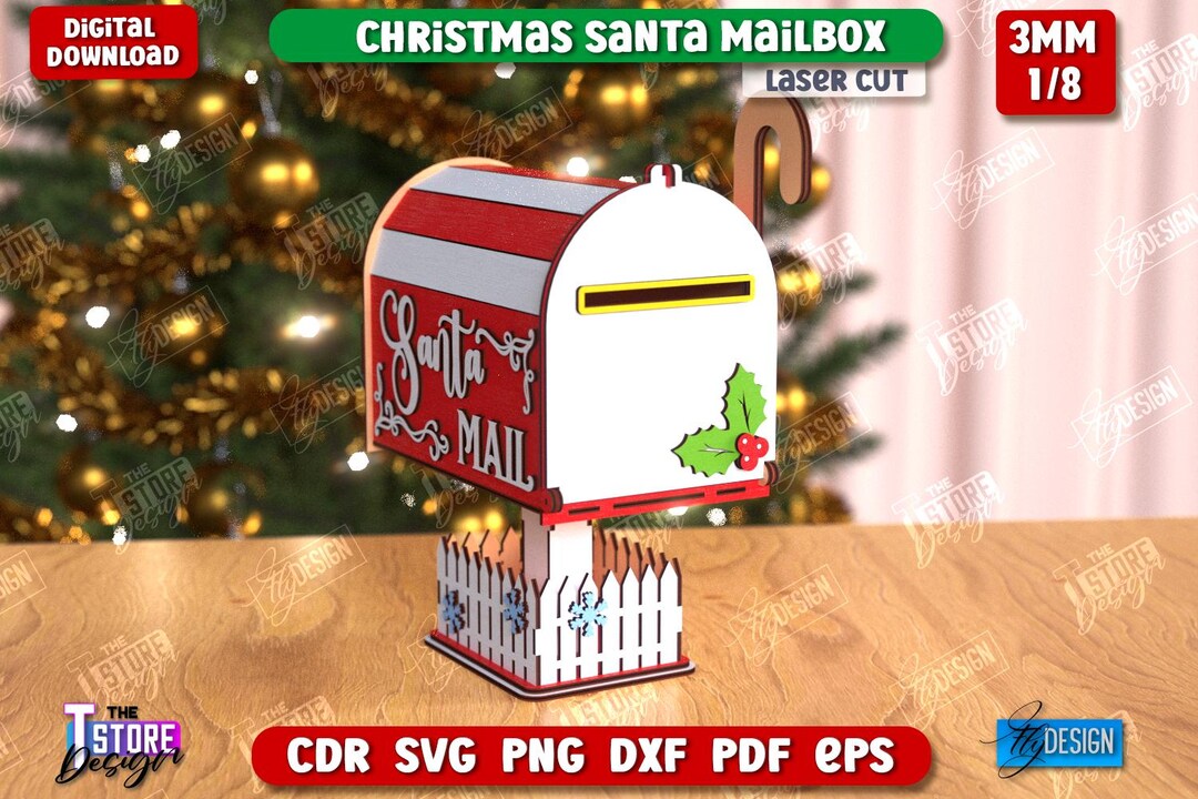 Santa Mailbox Laser Cut Design, 3d Xmas Mail Box Laser Cut, Merry ...