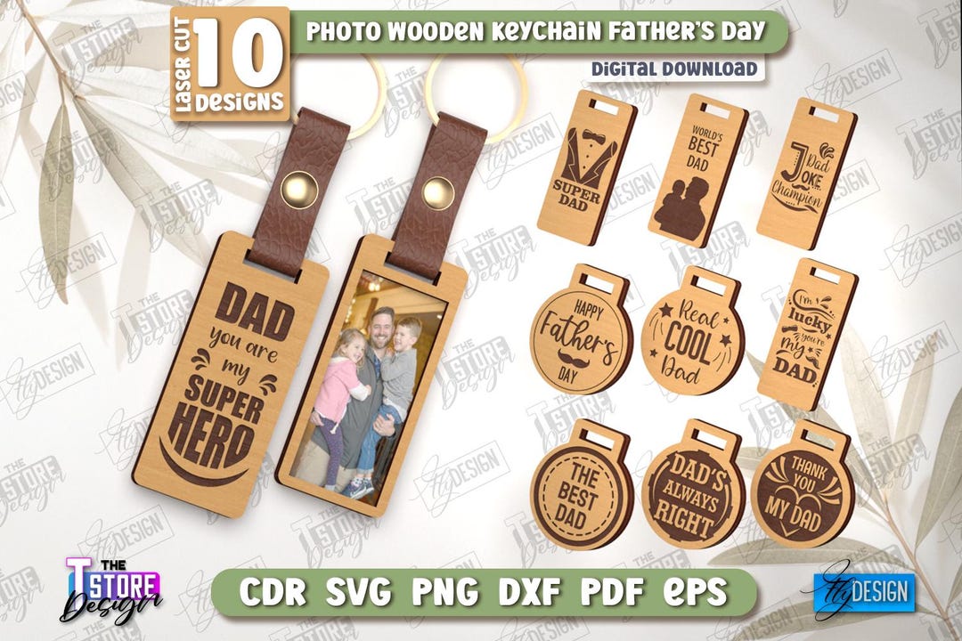 3D Father's Day Photo Keyring Laser Cut, Family Double Layer Keychains ...