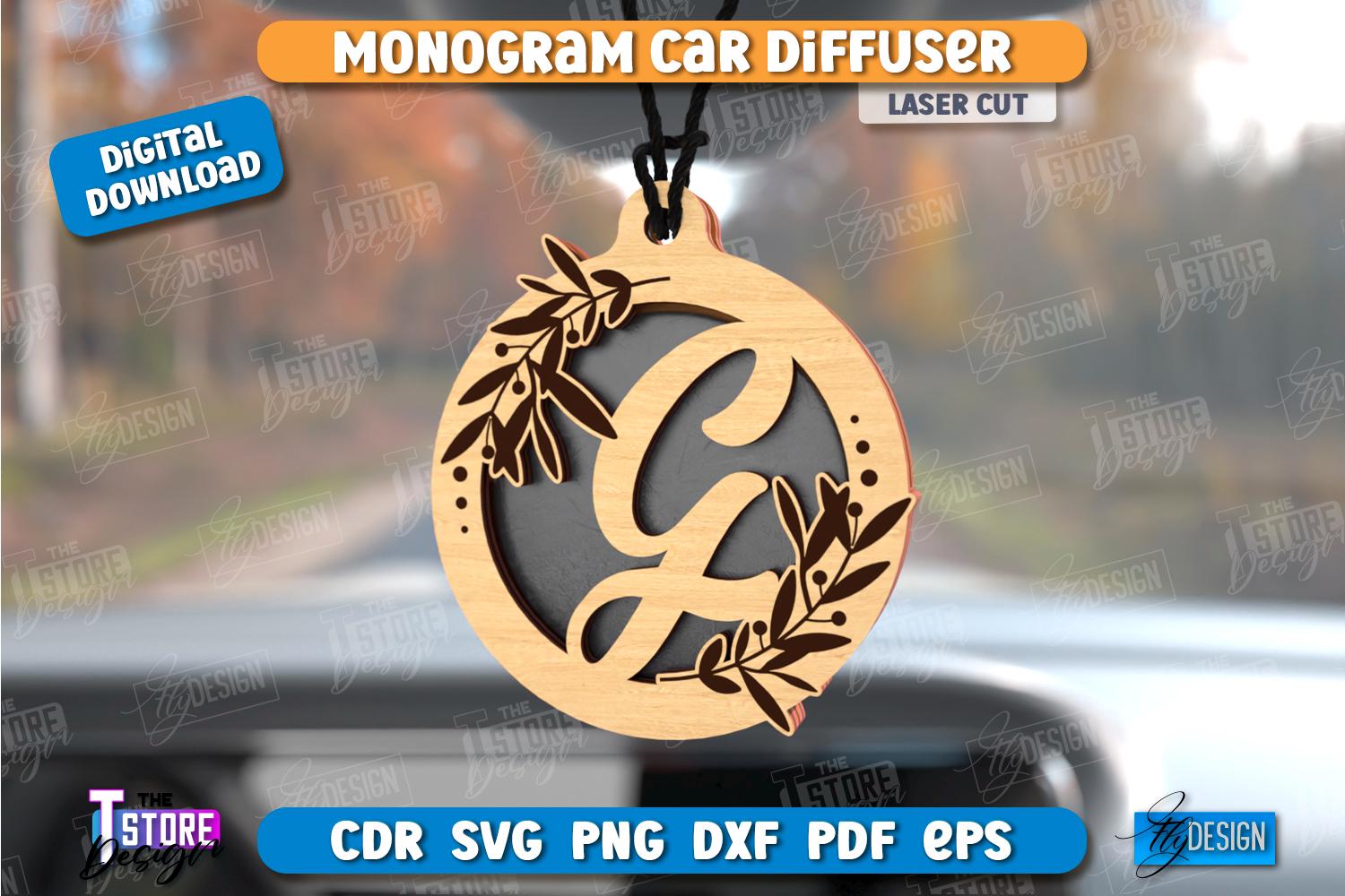 Monogram Car Diffuser Laser Cut Bundle, Car Air Freshener Svg, Wooden ...