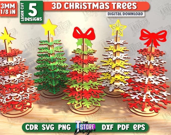 Christmas Tree Stands Laser Cut Bundle, Standing Christmas Trees 3D ...