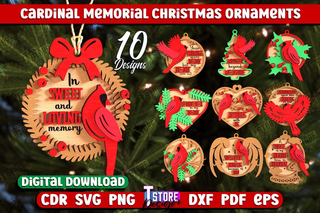 3D Cardinal Memorial Christmas Ornaments Laser Cut Bundle, Cardinal ...
